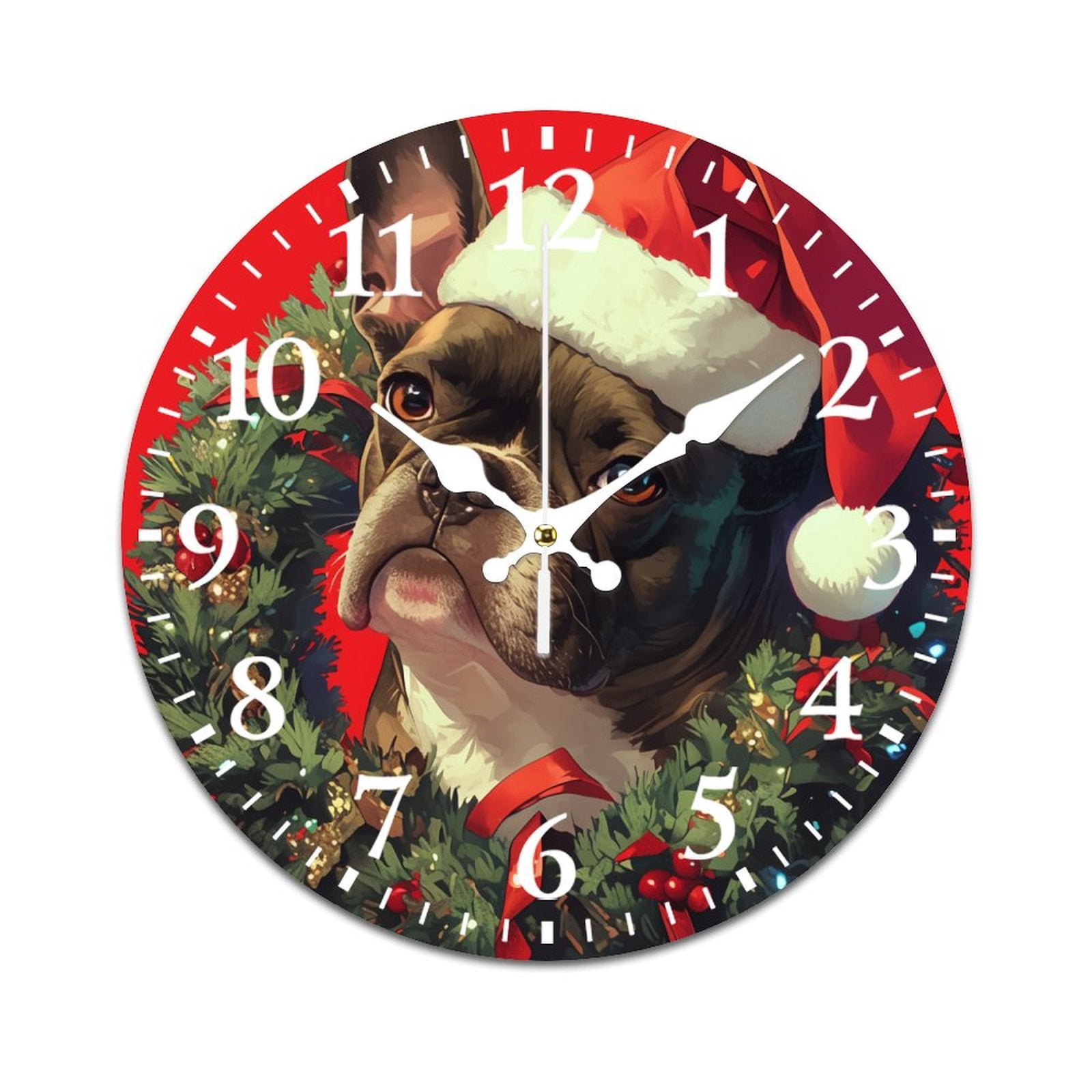 Cute Pet Dog Wearing Christmas Hat Wall Clock Modern Design Clocks Wall ...