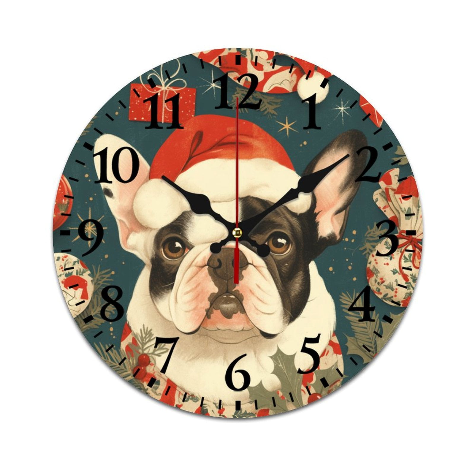 Cute Pet Dog Wearing Christmas Hat Wall Clock Modern Design Clocks Wall ...