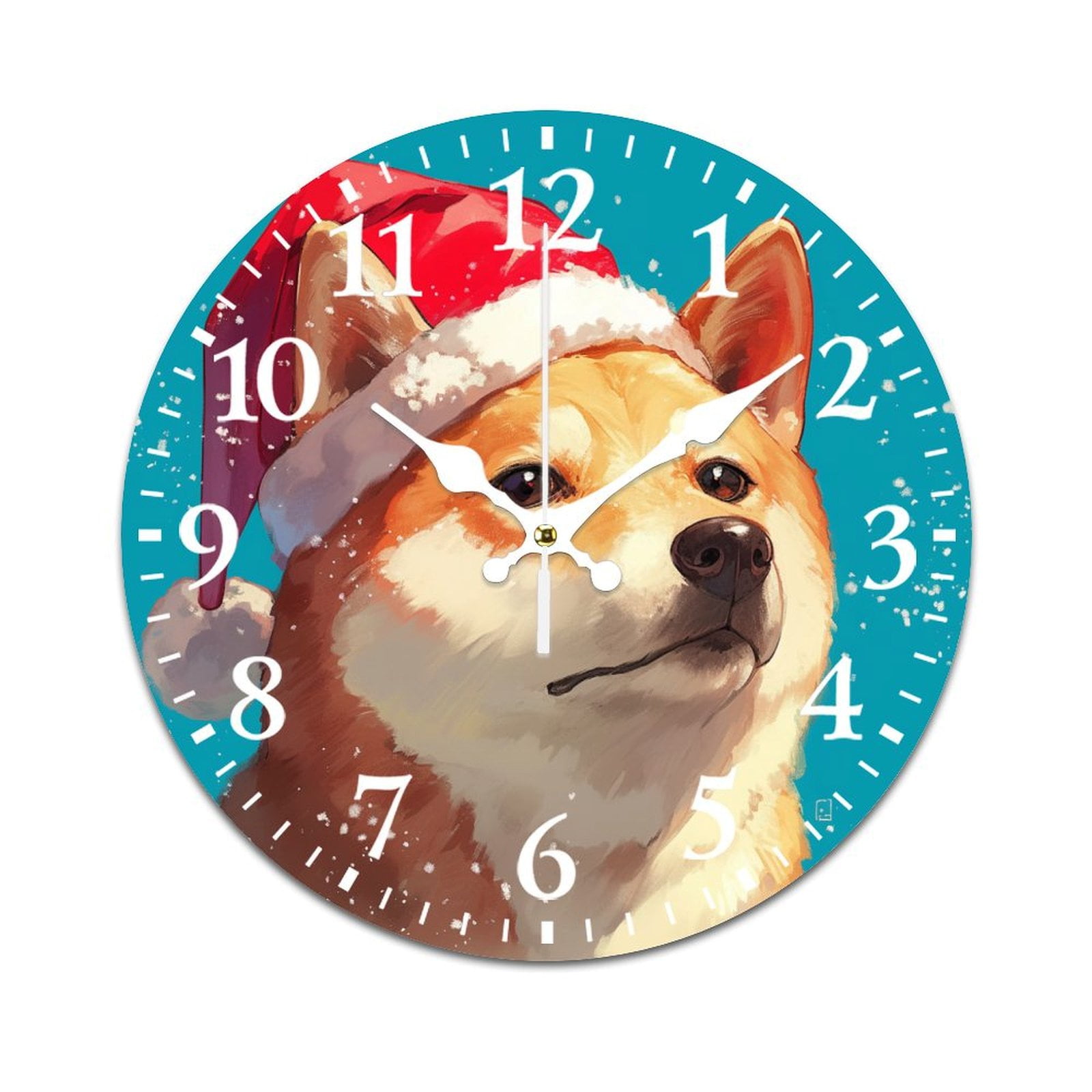 Cute Pet Dog Wearing Christmas Hat Wall Clock Modern Design Clocks Wall ...