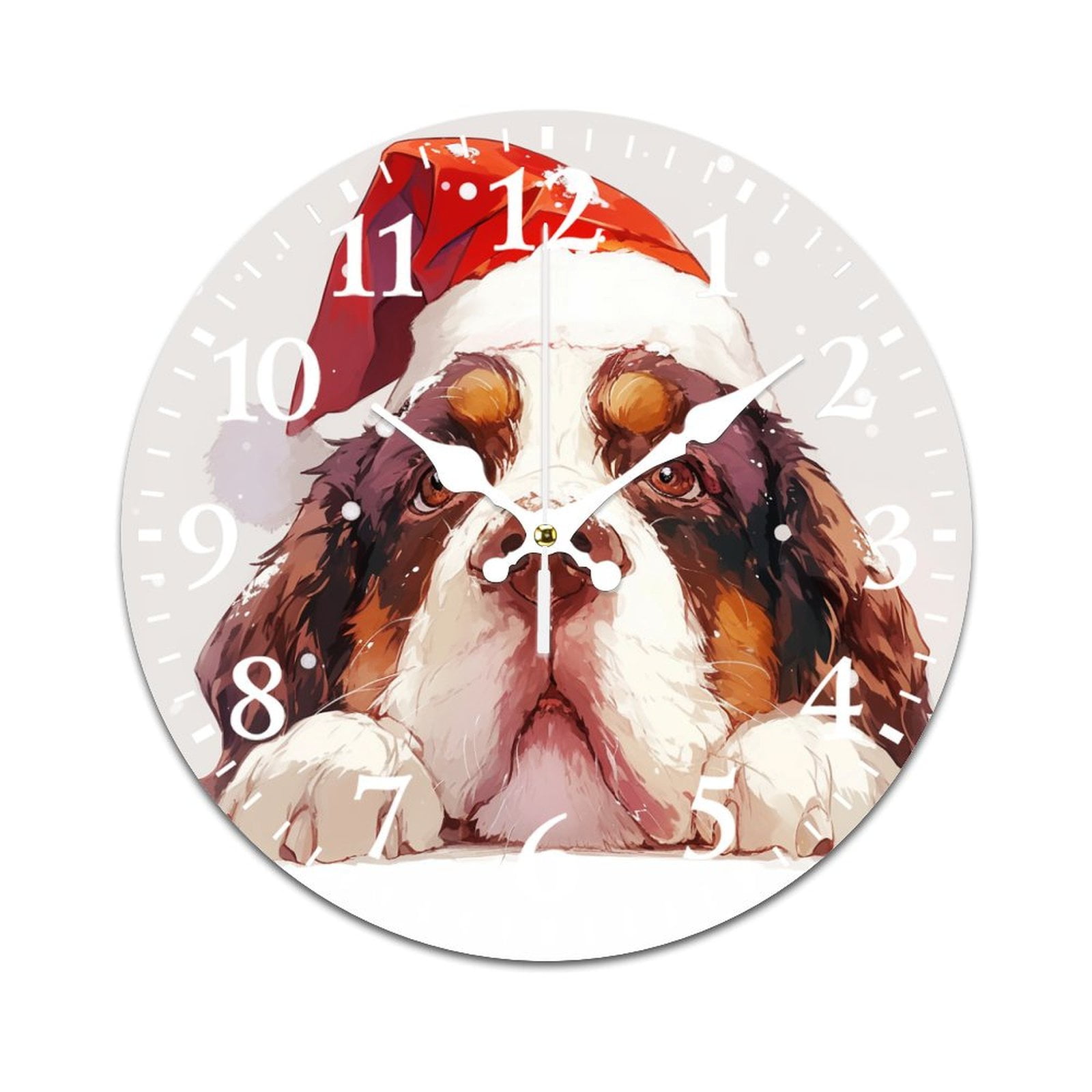 Cute Pet Dog Wearing Christmas Hat Wall Clock Modern Design Clocks Wall ...