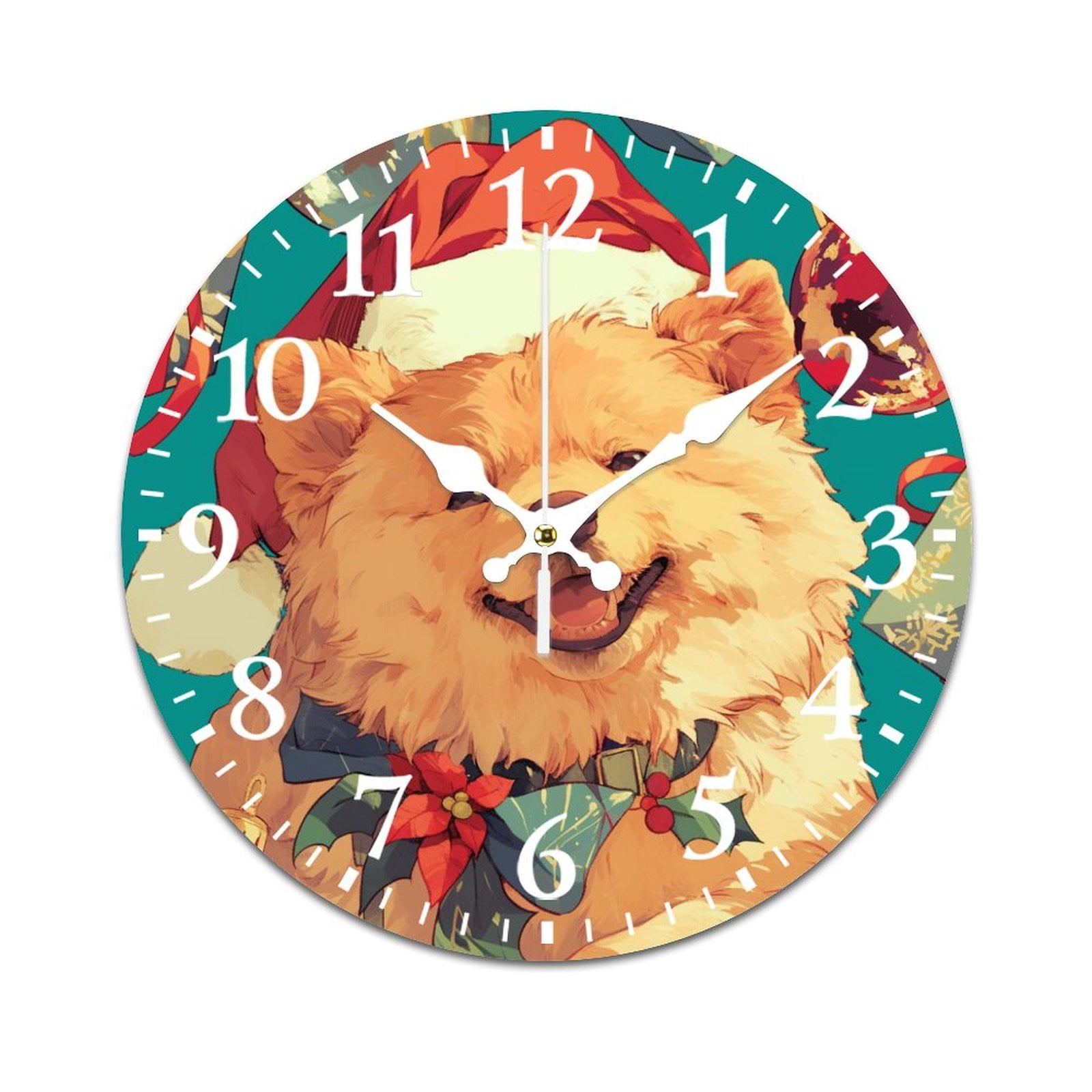 Cute Pet Dog Wearing Christmas Hat Wall Clock Modern Design Clocks Wall ...