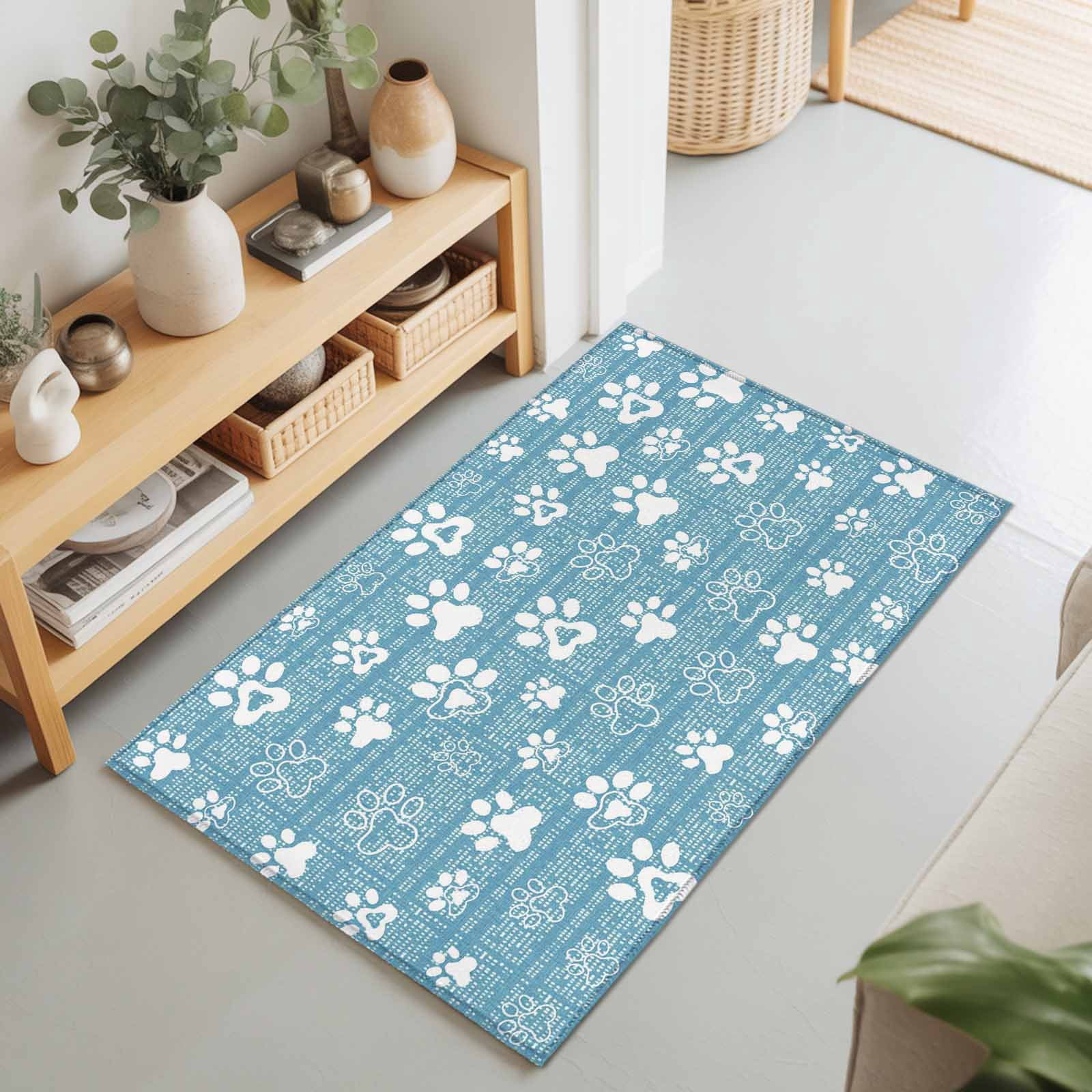 Cute Pet Footprints on Sky Blue Rectangle Area Rug 2x3ft,Living Room ...
