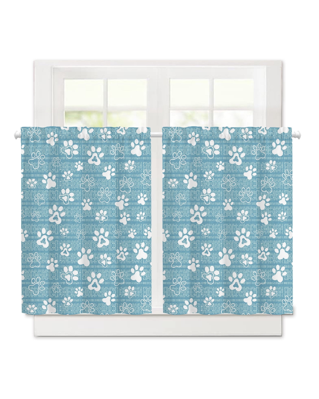 Cute Pet Footprints on Sky Blue Short Blackout Curtains 36 Inch Long ...