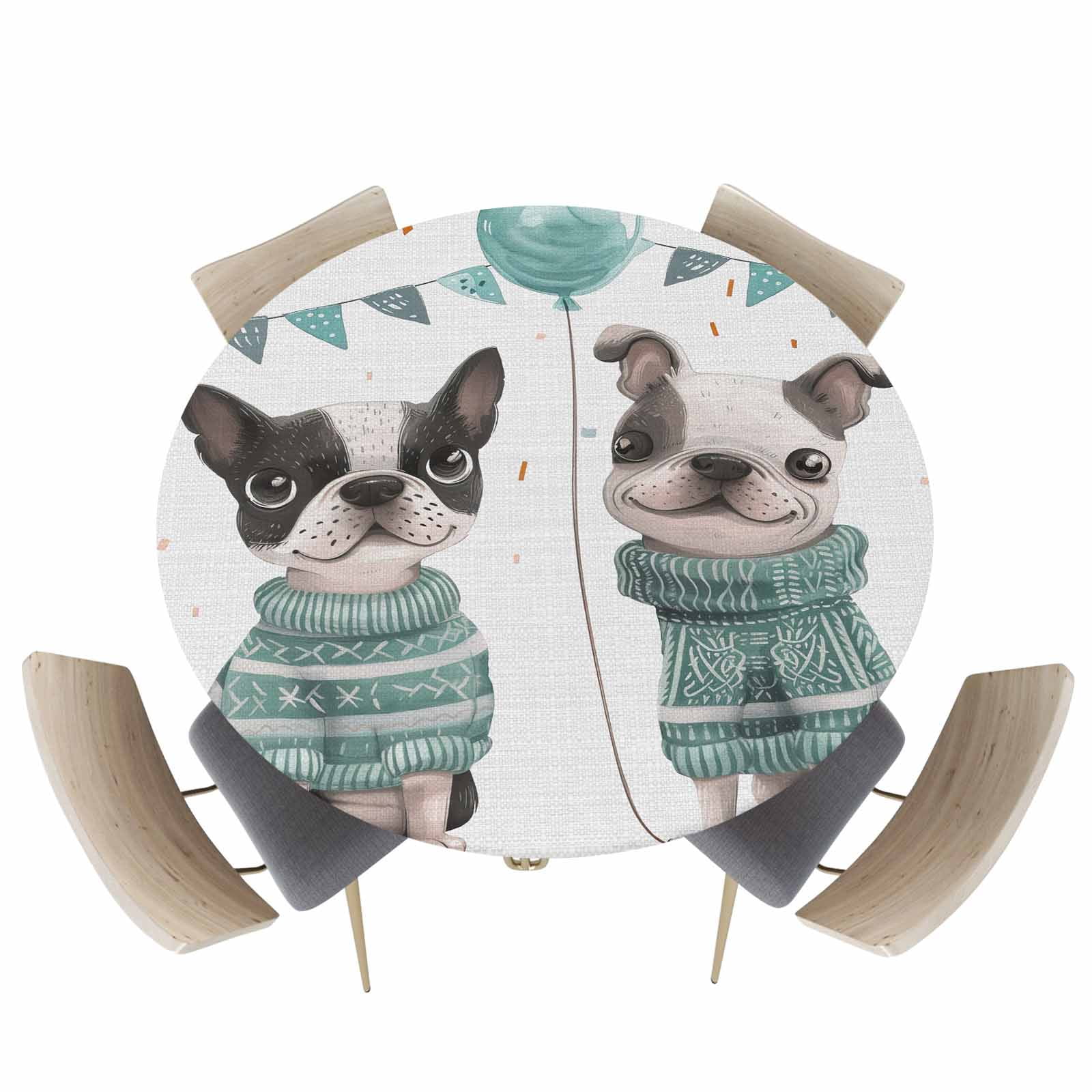 Cute Pet French Bulldog with Sweater Fitted Tablecloth for 45-54in ...