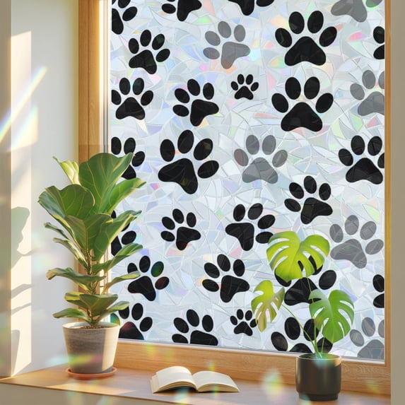 Cute Pet Paw Window Privacy Film, Minimalist Black Dog Cat Paw Static ...