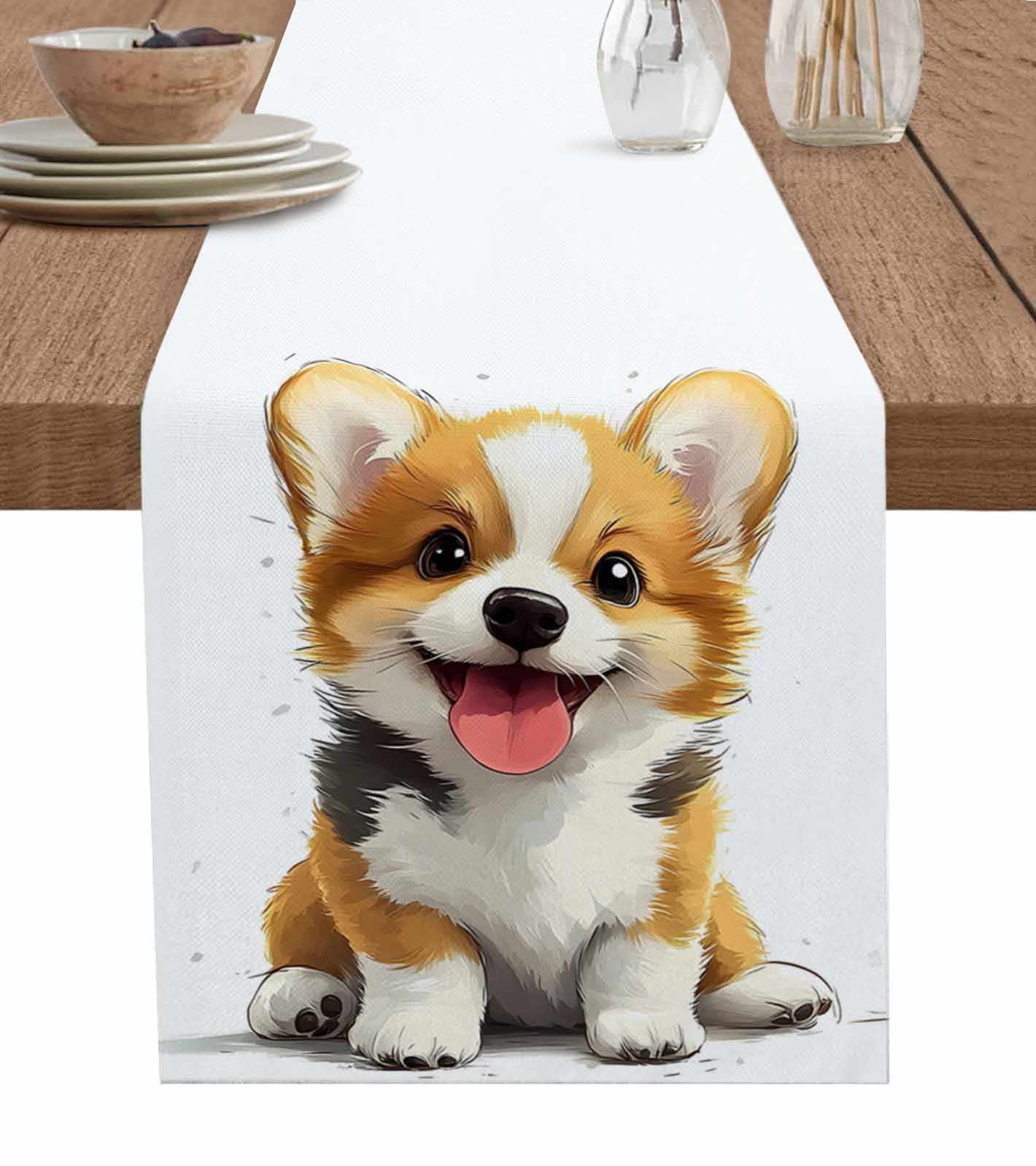 Cute Pet Puppy Table Runner Cotton Linen 48 Inch Holiday Dresser ...