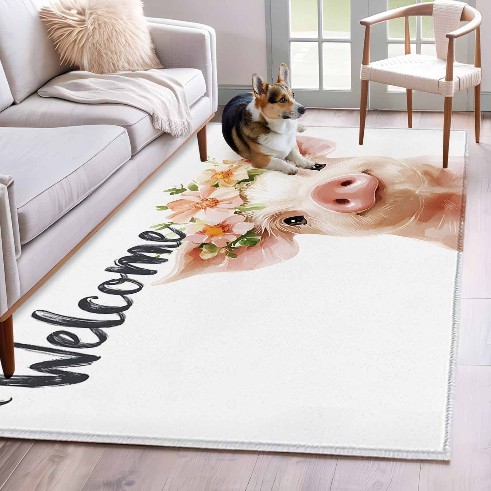 Cute Pig Area Rugs 3x5 ft Welcome Garland Washable Rug Non Slip Indoor ...