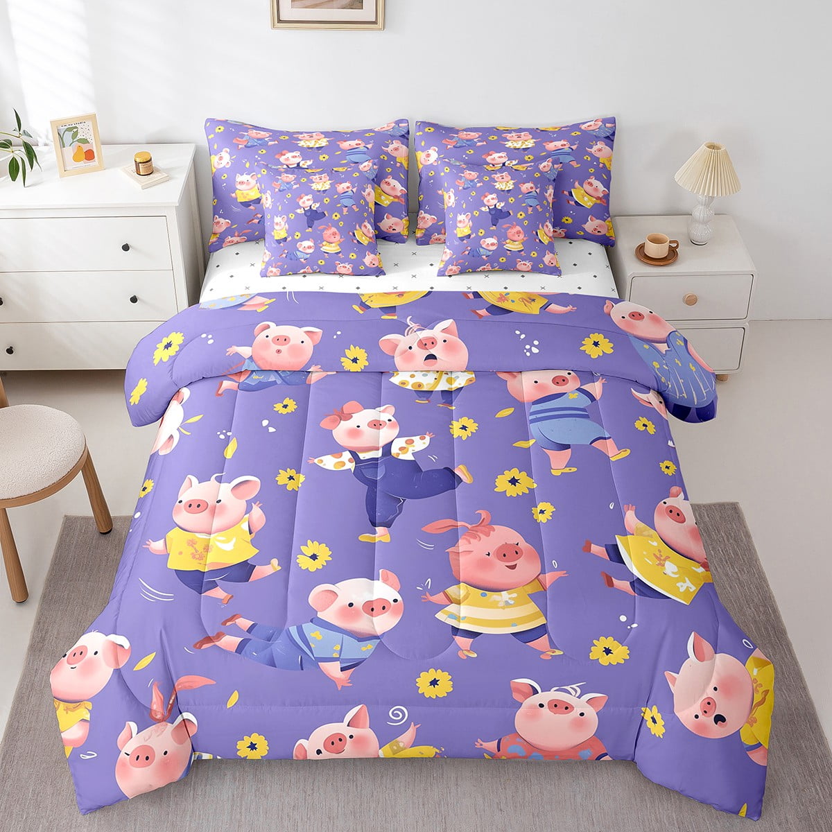 Cute Pig Bed In A Bag With Sheets Teen,Pink Cartoon Pig Pattern Queen ...