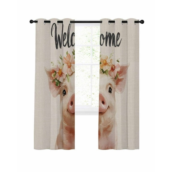 Cute Pig Blackout Curtains 63 Inch Length Welcome Thermal Insulated ...
