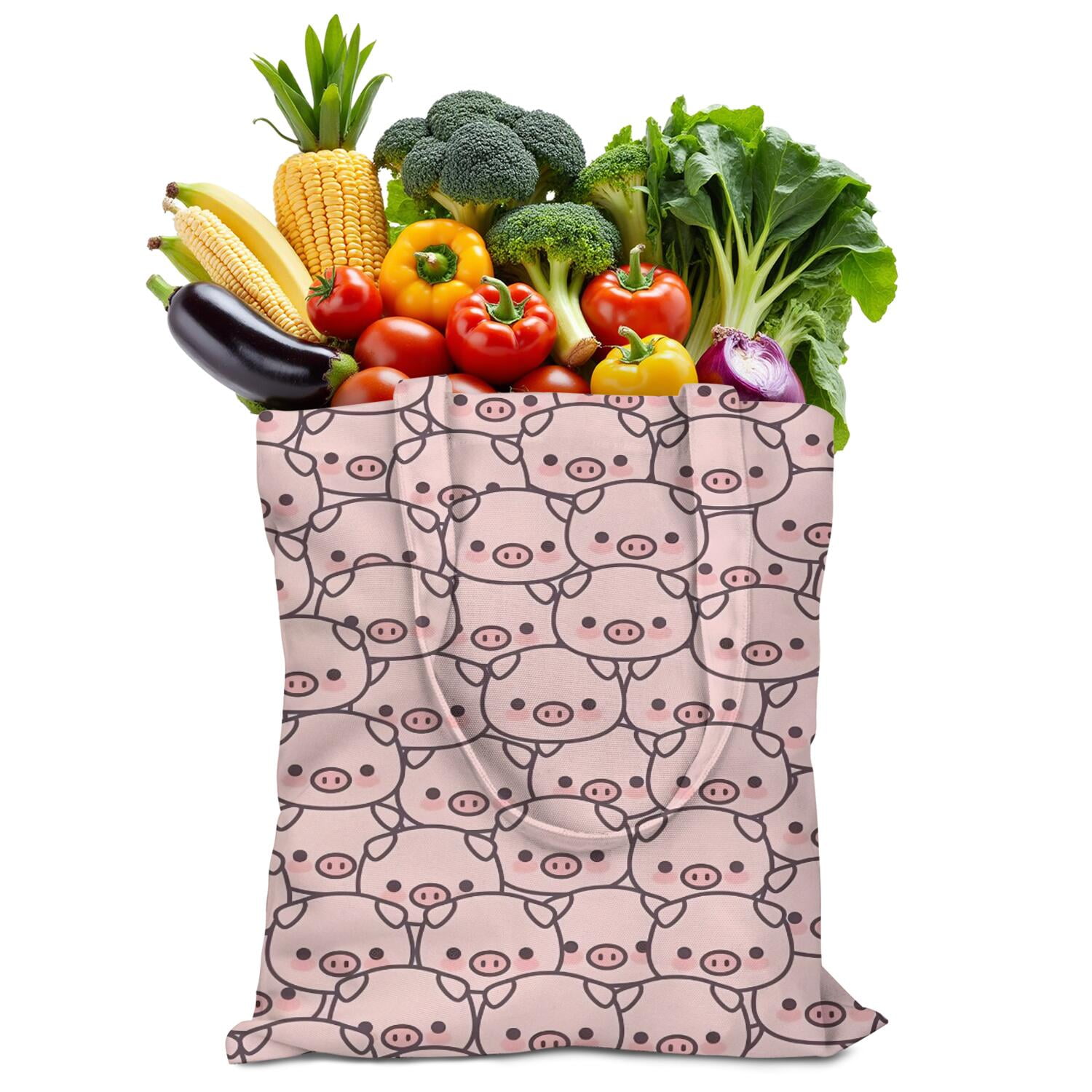 Cute Pig Canvas Shopping Tote Bag for Women, Durable Eco-Friendly ...