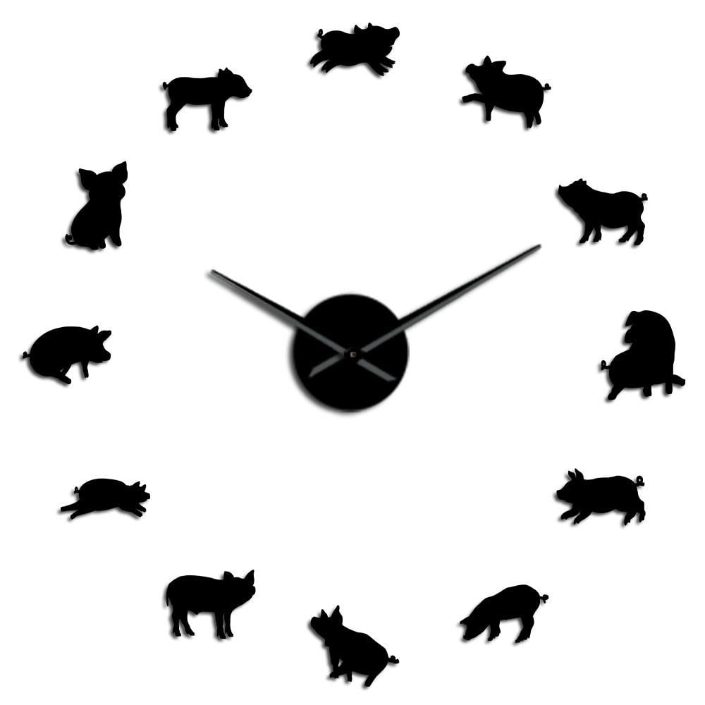Cute Pig Cartoon Silhouette Frameless Wall Clock Stickers, DIY Modern ...