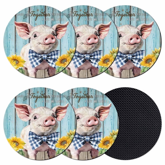 Cute Pig Coasters Set of 6, Absorbent Coasters for Drinks, Yellow ...