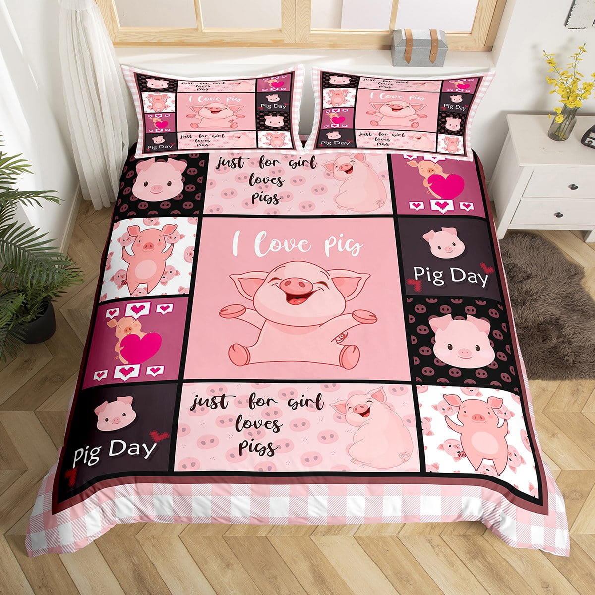 Cute Pig Comforter Cover for Girls, Cartoon Lovely Animals Pattern Duvet Cover for Piggy Lovers ...