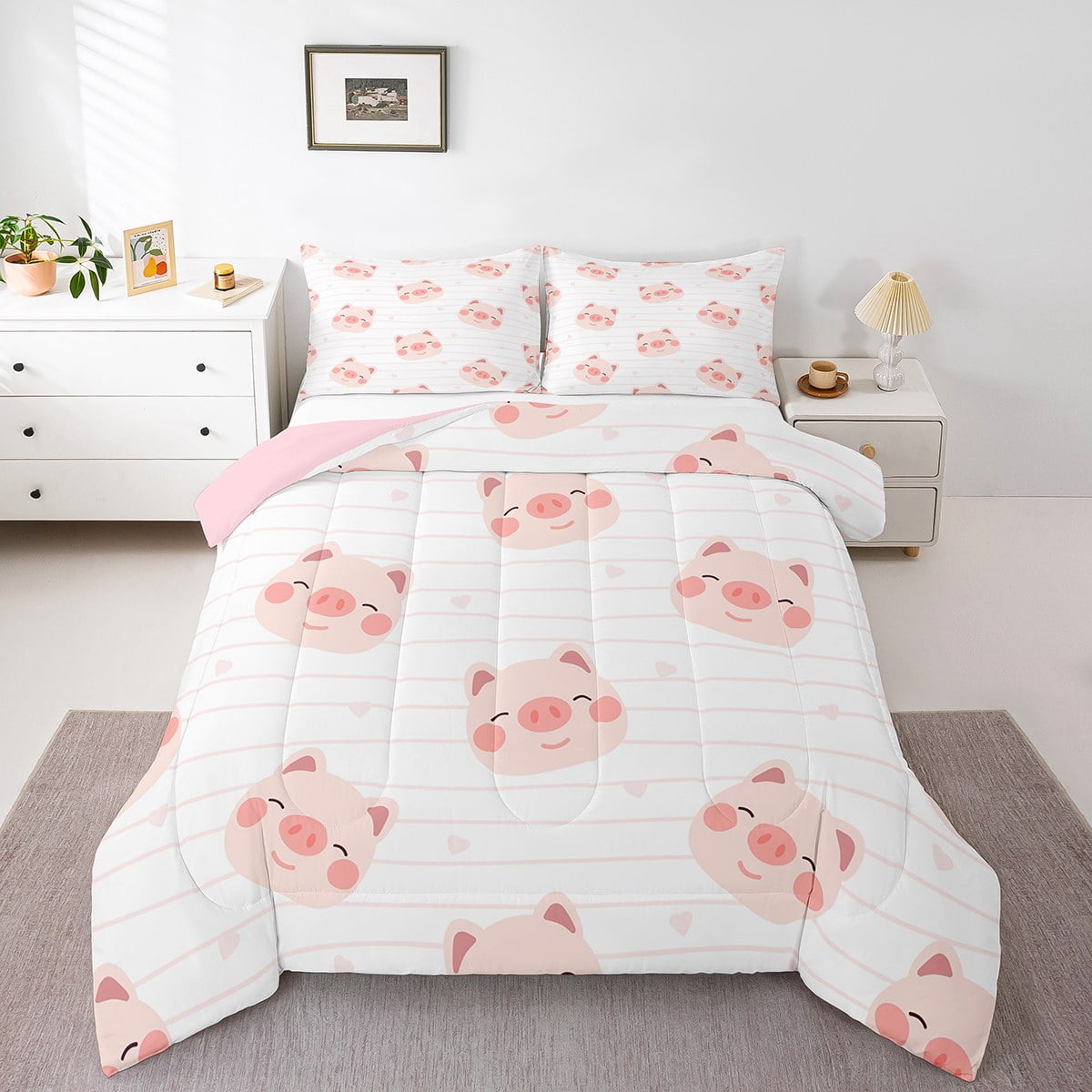 Cute Pig Comforter Set for Kids Cartoon Pigs Lovely Animal Bedding Set ...