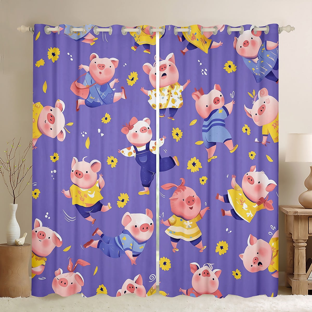 Cute Pig Curtains & Drapes Teen,Pink Cartoon Pig Pattern (42Wx90L) 30% ...
