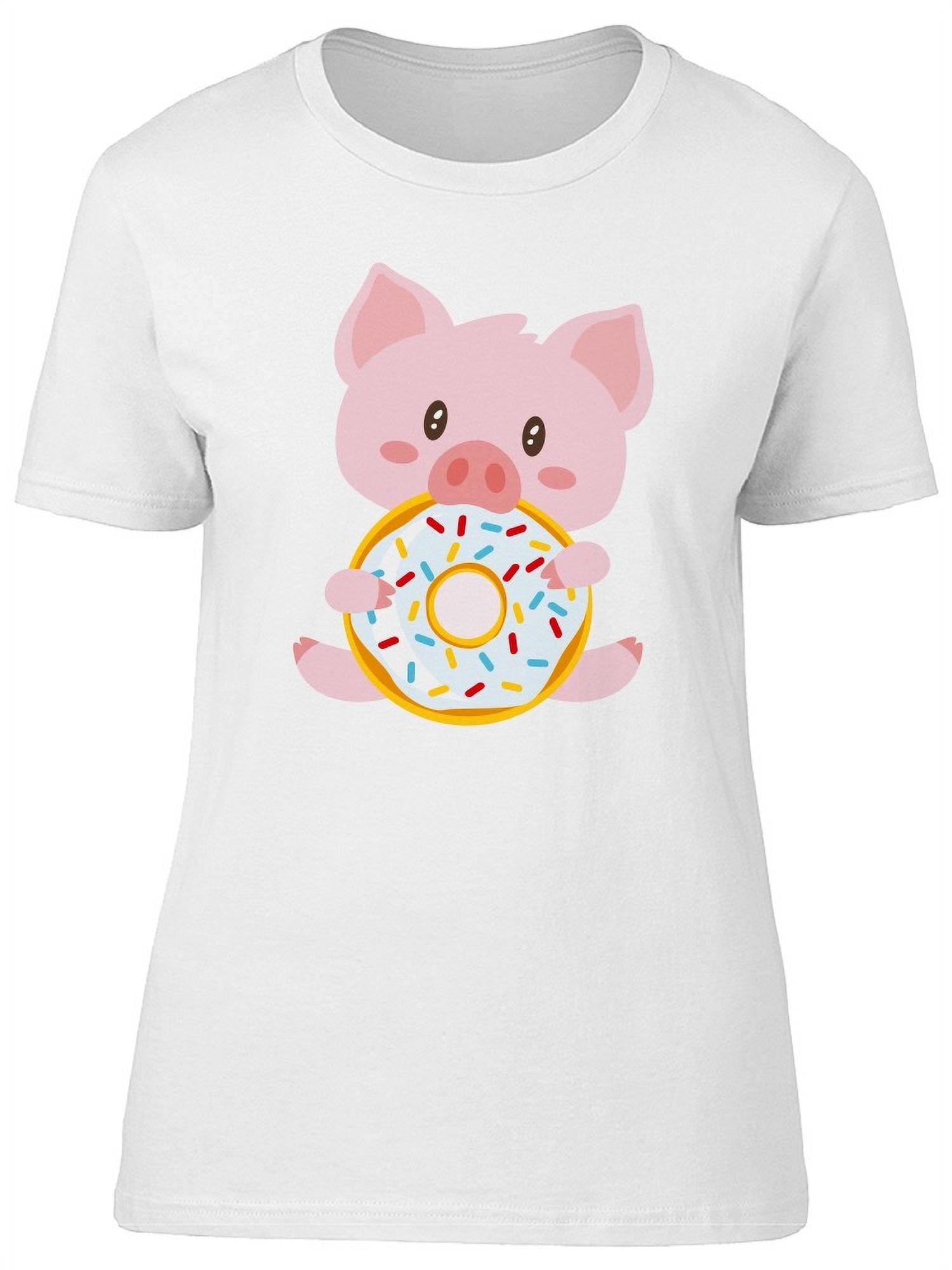 Cute Pig Eating Donut Piggy Love T-Shirt Women -Image by Shutterstock ...