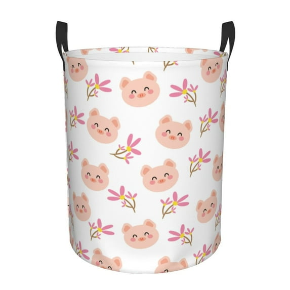 Cute Pig Face and Plants Laundry Basket with Handles - Freestanding ...