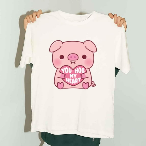 Cute Pig Hugging A Heart You Hog My Heart Funny Pun Unisex T-Shirt up ...