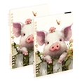 Cute Pig Lean on Fence Flowers Notebook Detachable Coil Notebook Diary ...