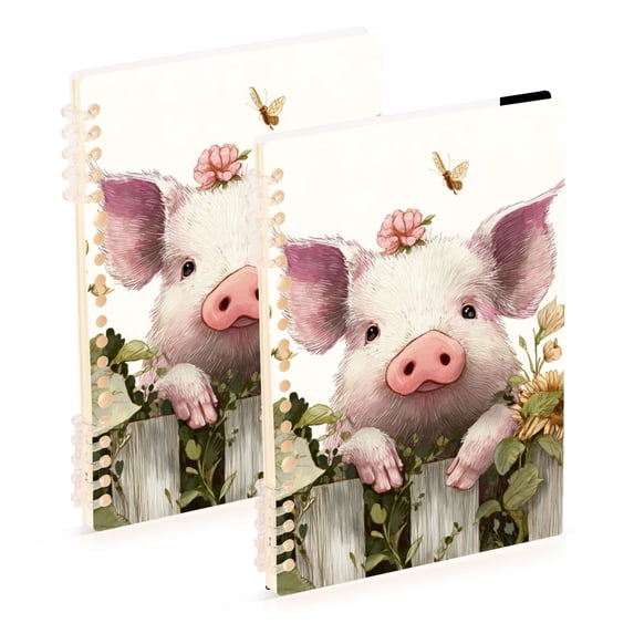 Cute Pig Lean on Fence Flowers Notebook Detachable Coil Notebook Diary ...