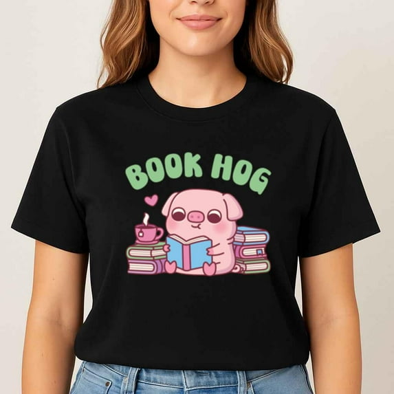 Cute Pig Loves To Read A Book Hog Funny Pun Themed Unisex T-Shirt up to ...
