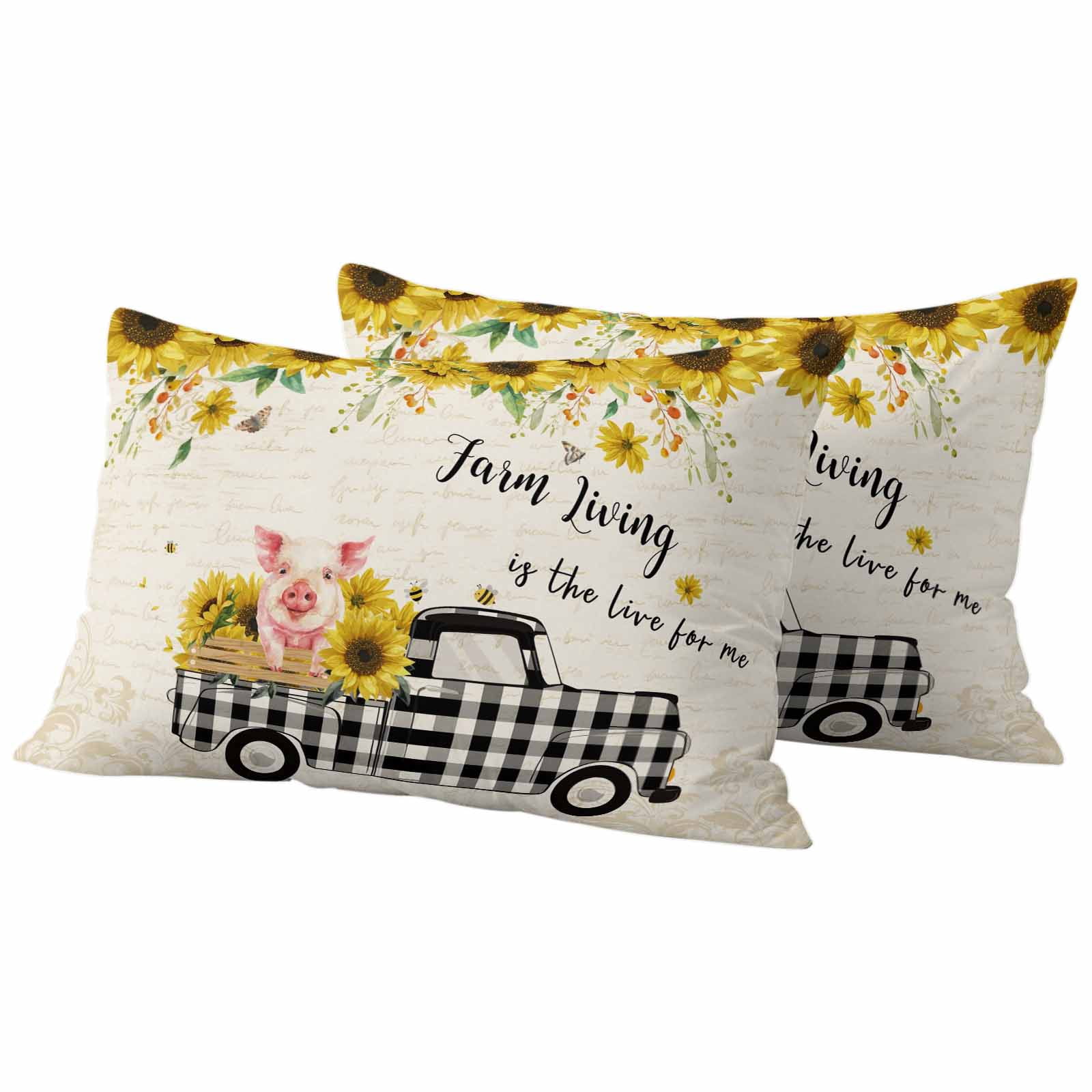 Cute Pig Outdoor Waterproof Pillow Covers, County Sunflowers Truck ...