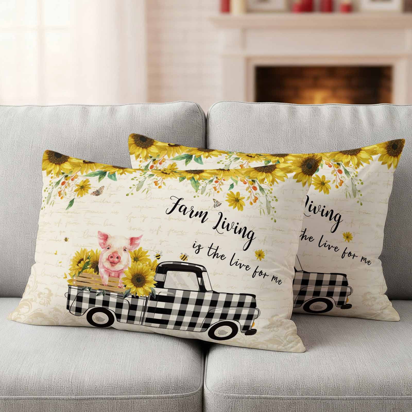 Cute Pig Outdoor Waterproof Throw Pillow Covers 20x12 Set of 2, County ...