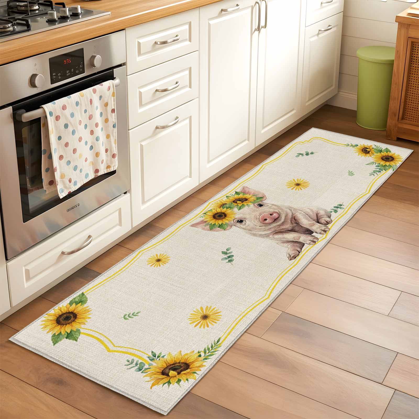 Cute Pig Runner Rug for Hallway 2x6ft, Vintage Yellow Sunflower Daisy ...