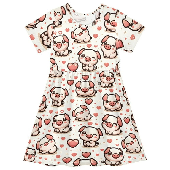 Cute Pig Short Sleeve Dress A-Line Cute Midi Casual Sundress 2-8 Years ...