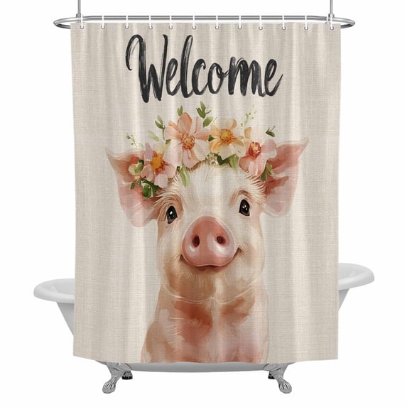 Cute Pig Shower Curtain for Bathroom, Welcome Waterproof Cloth Fabric ...
