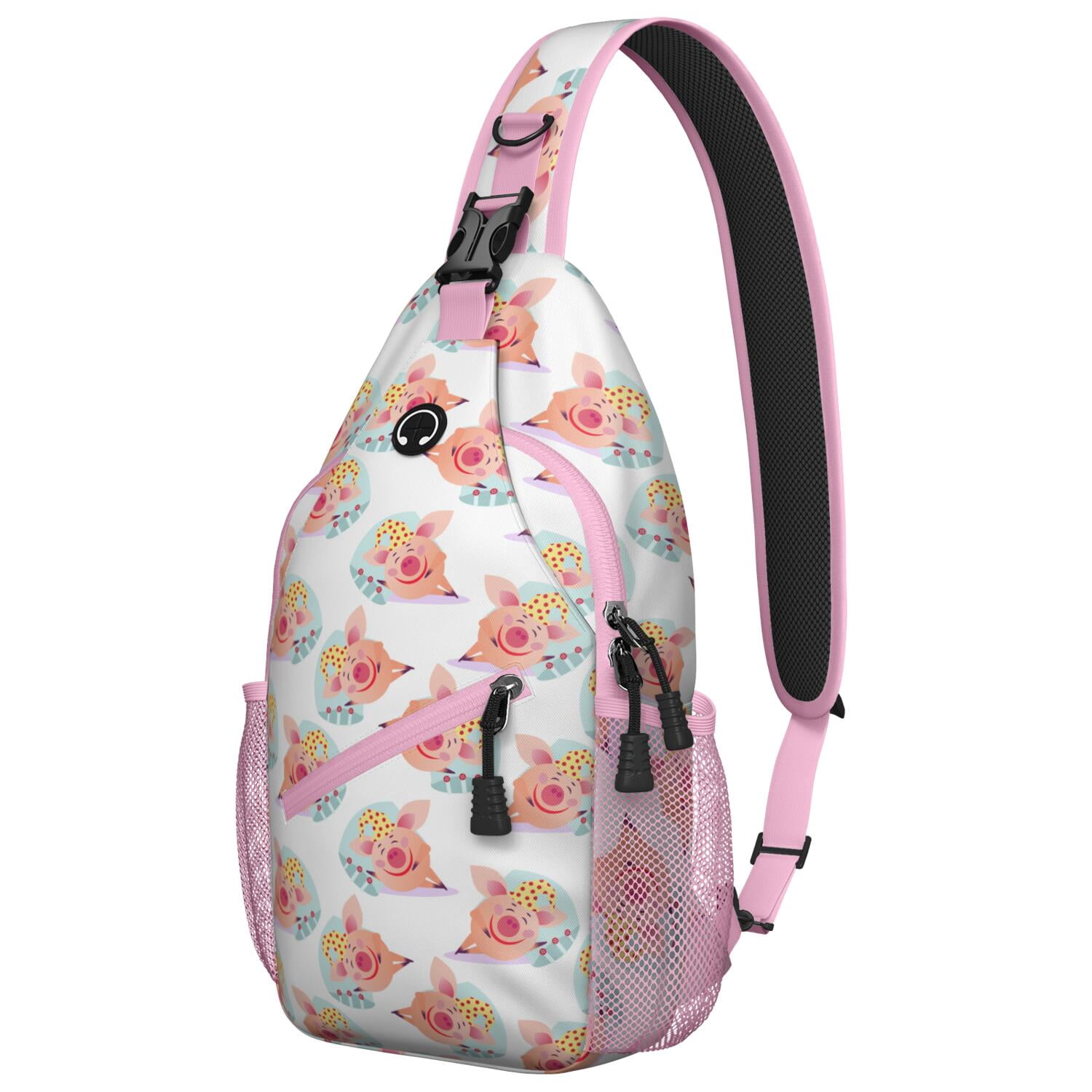 Cute Pig Sling Backpack Farm Animal Cartoon Print Watercolor Artistic ...