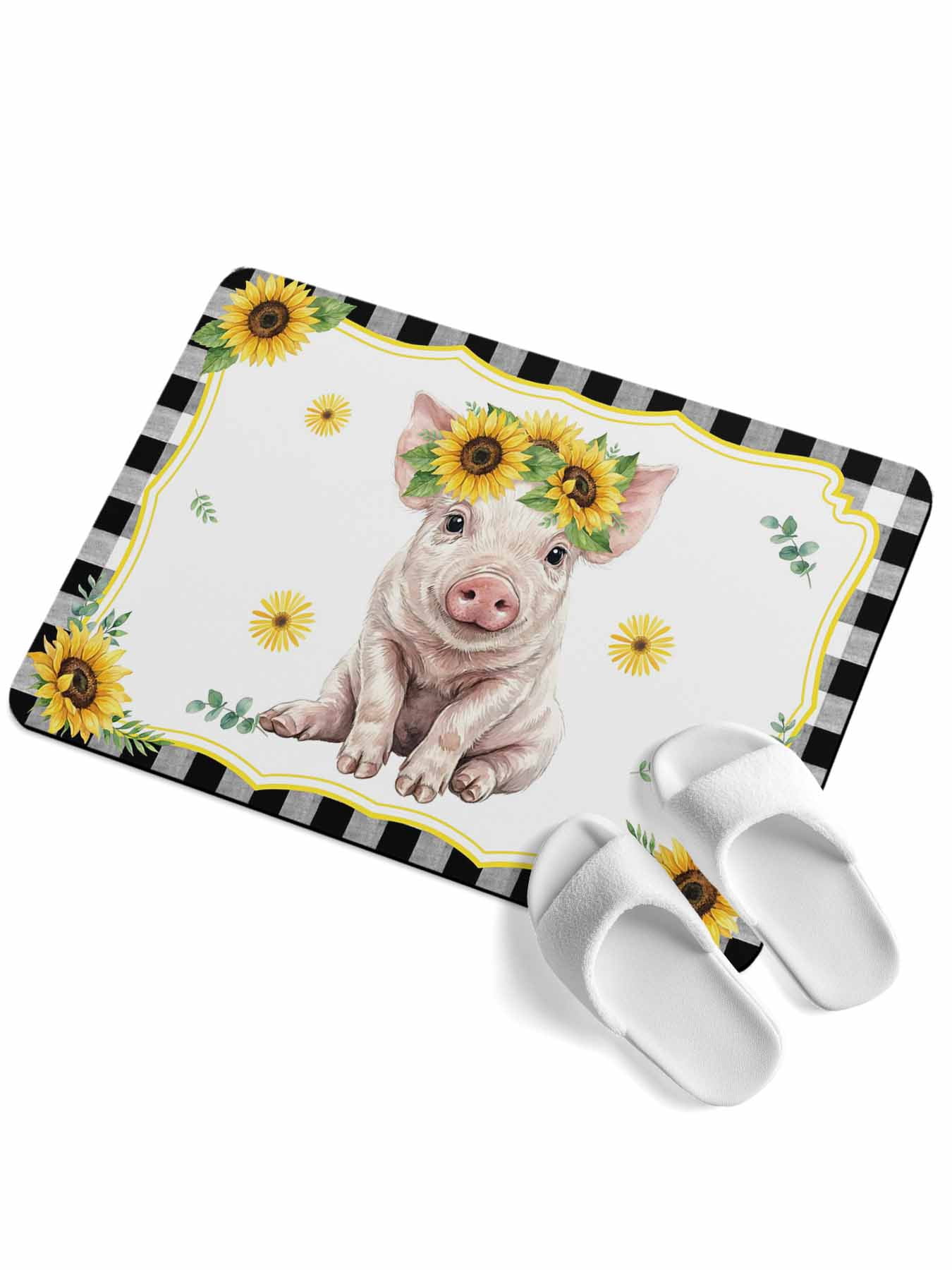 Cute Pig Soft Diatomaceous Earth Mat, Yellow Sunflower Daisy Black ...
