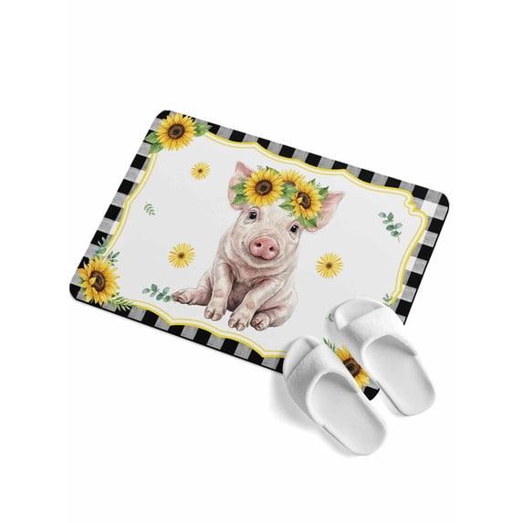 Cute Pig Soft Diatomaceous Earth Mat, Yellow Sunflower Daisy Black ...