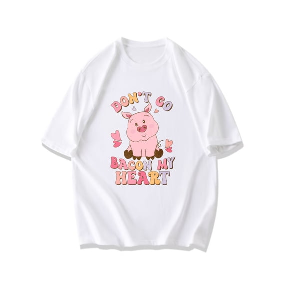 Cute Pig T Shirt Black Don T Go Bacon My Heart Print For Casual Wear ...