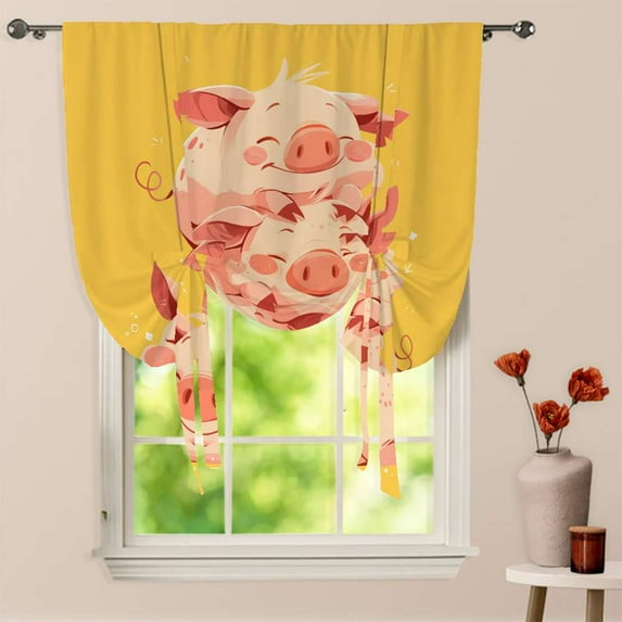 Cute Pig Window Curtain for Living Room Roman Curtain Kitchen Tie-up ...