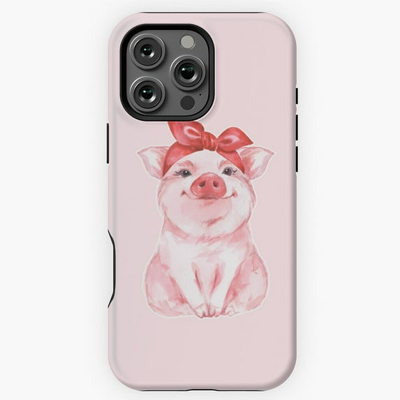 Cute Pig with Red Bow Art iPhone Case 17 16 15 14 13 12 11 Pro Max ...
