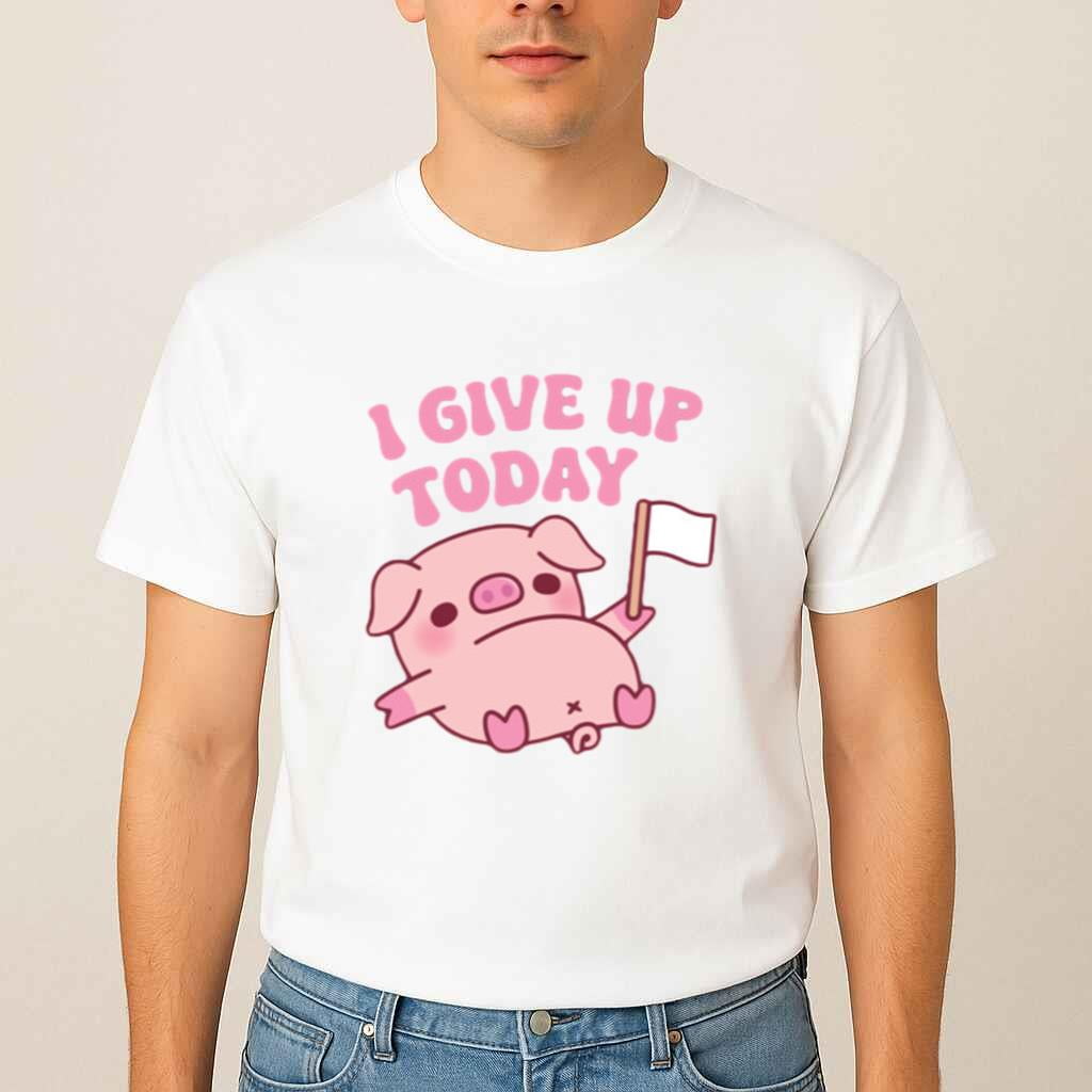 Cute Piggy Waving A White Flag I Give Up Today Fun Unisex T-Shirt up to ...