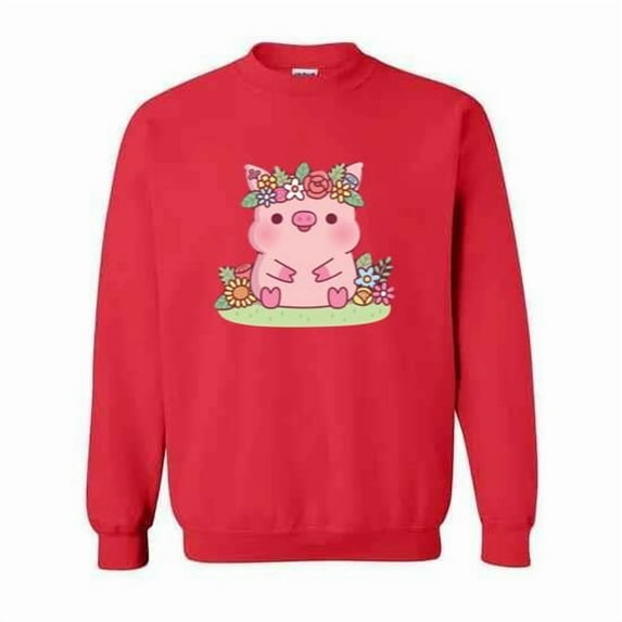 Cute Piggy With A Flower Crown Floral Themed Animal Unisex Sweatshirt ...
