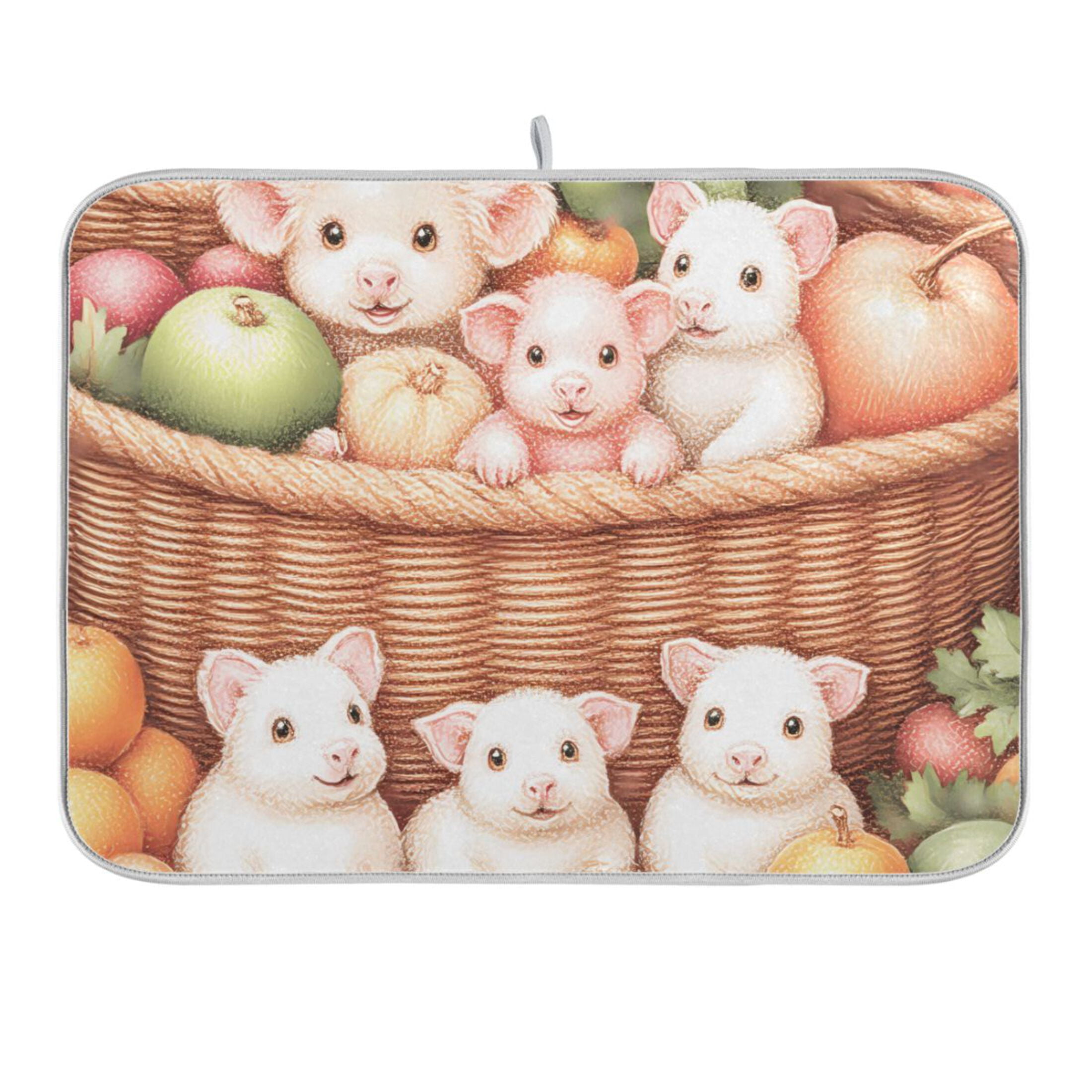 Cute Pigs and Fruits Dish Drying Mat 16x18 Absorbent Microfiber ...