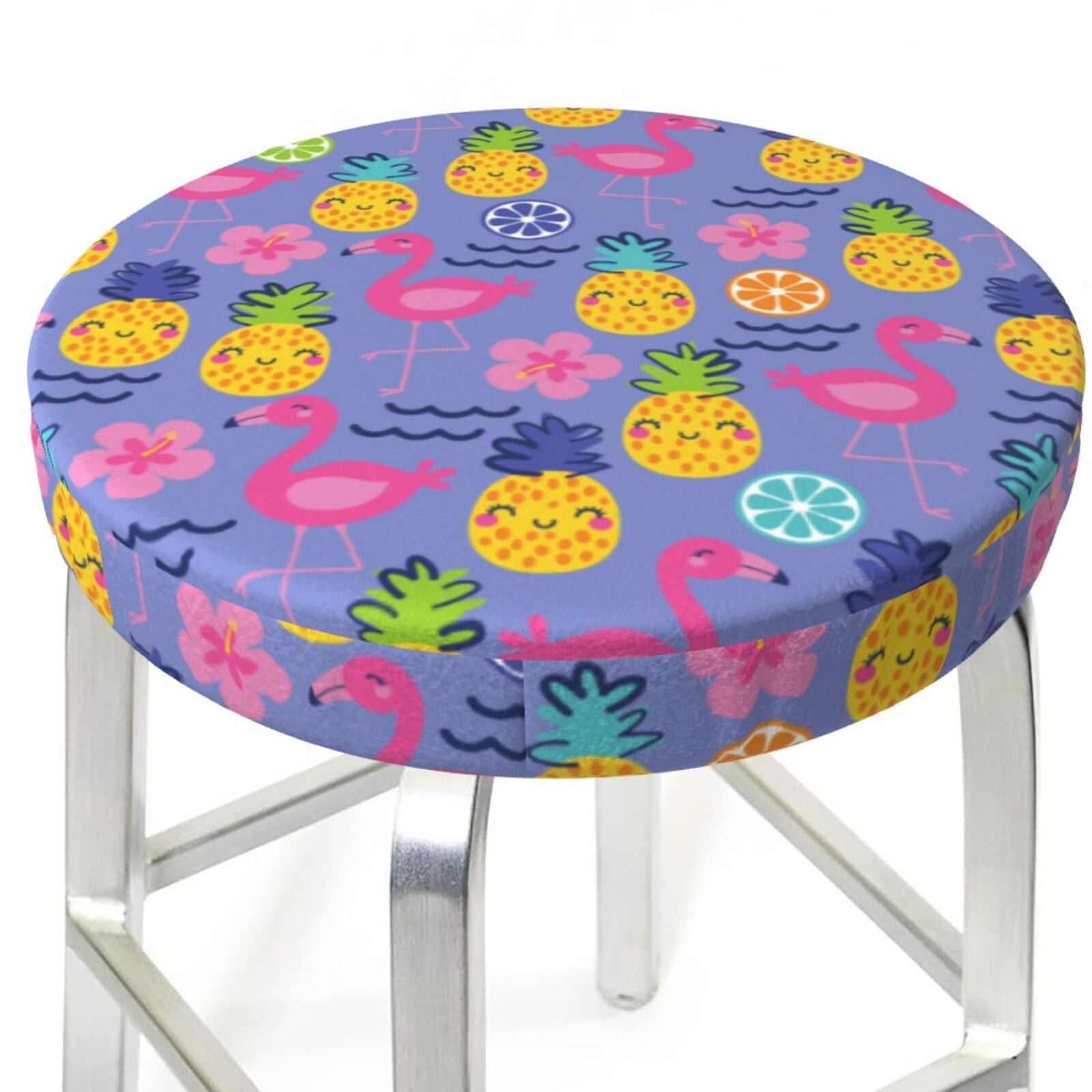 Cute Pineapple Flamingo Lemon Round Bar Stool Seat Covers, Elastic ...