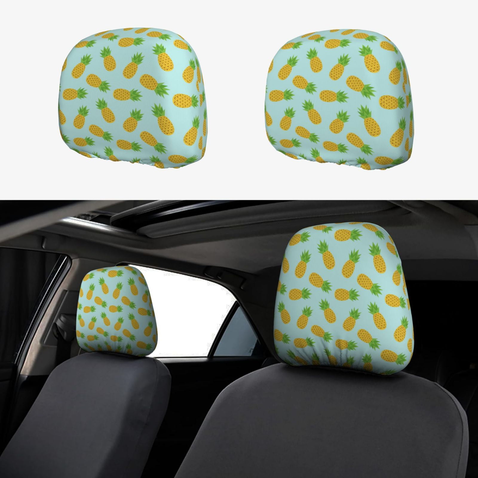 Cute Pineapple Light Blue Headrest Cover for Cars, 2Pack Car Headrest ...