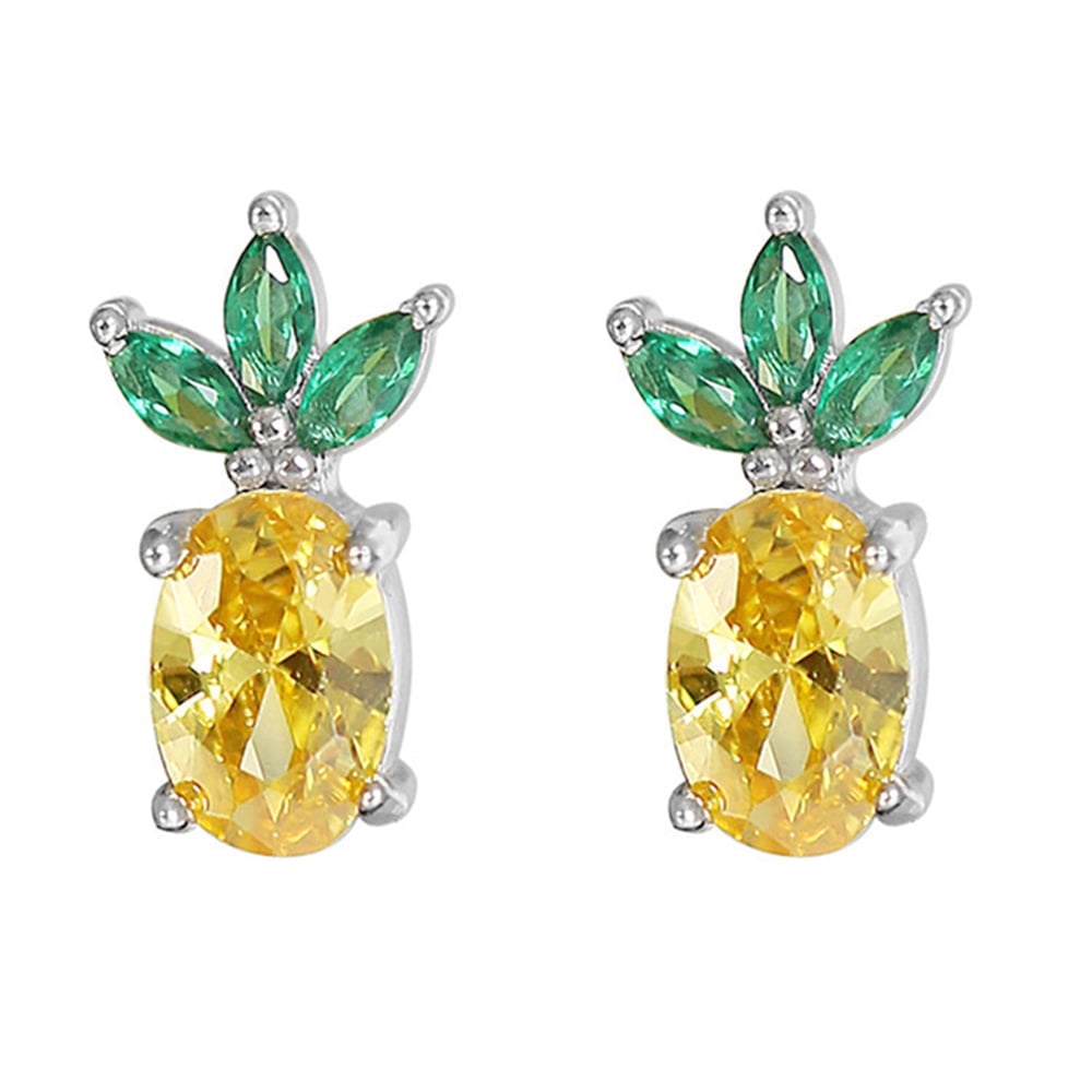 Cute Pineapple Stud Earrings Sterling Silver Crystal Sweet Fruit Cartilage Earring Studs for ...