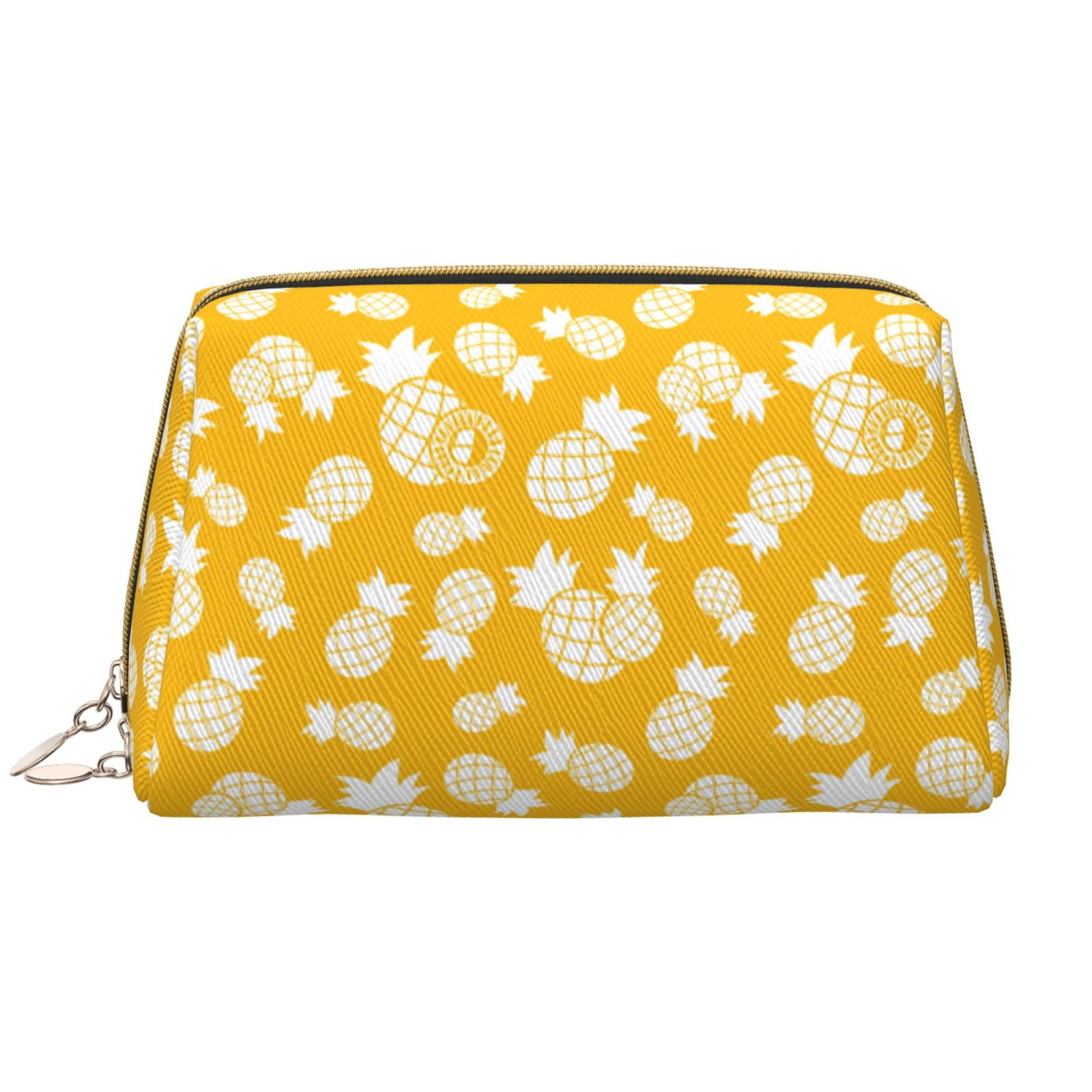 Cute Pineapple Yellow Makeup Bag, Leather Waterproof Travel Toiletry ...