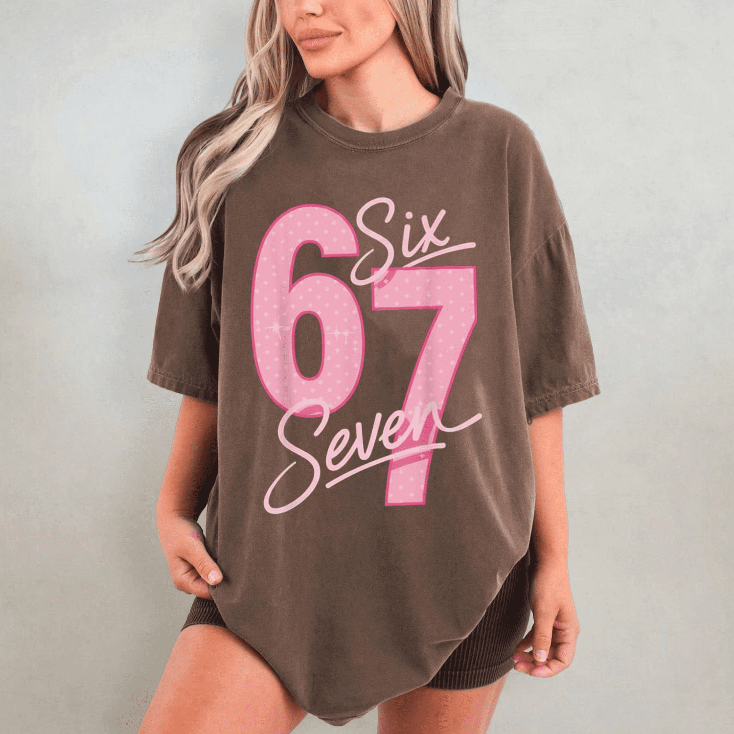 Cute Pink 67 Six Seven Funny Meme Women Girls Comfort Color Shirt ...