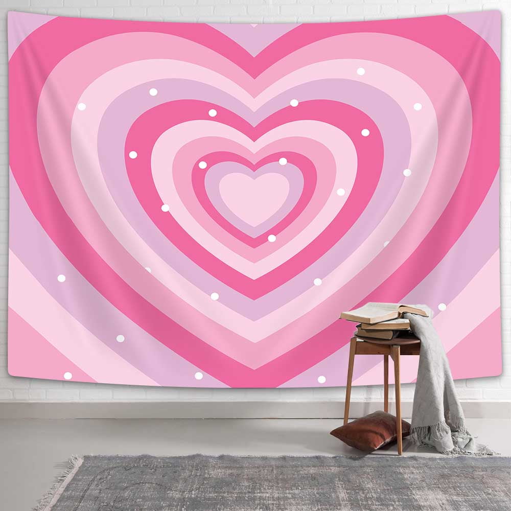 Cute Pink Aesthetic Tapestry For Girl Bedroom, Pink Red Heart Shaped ...
