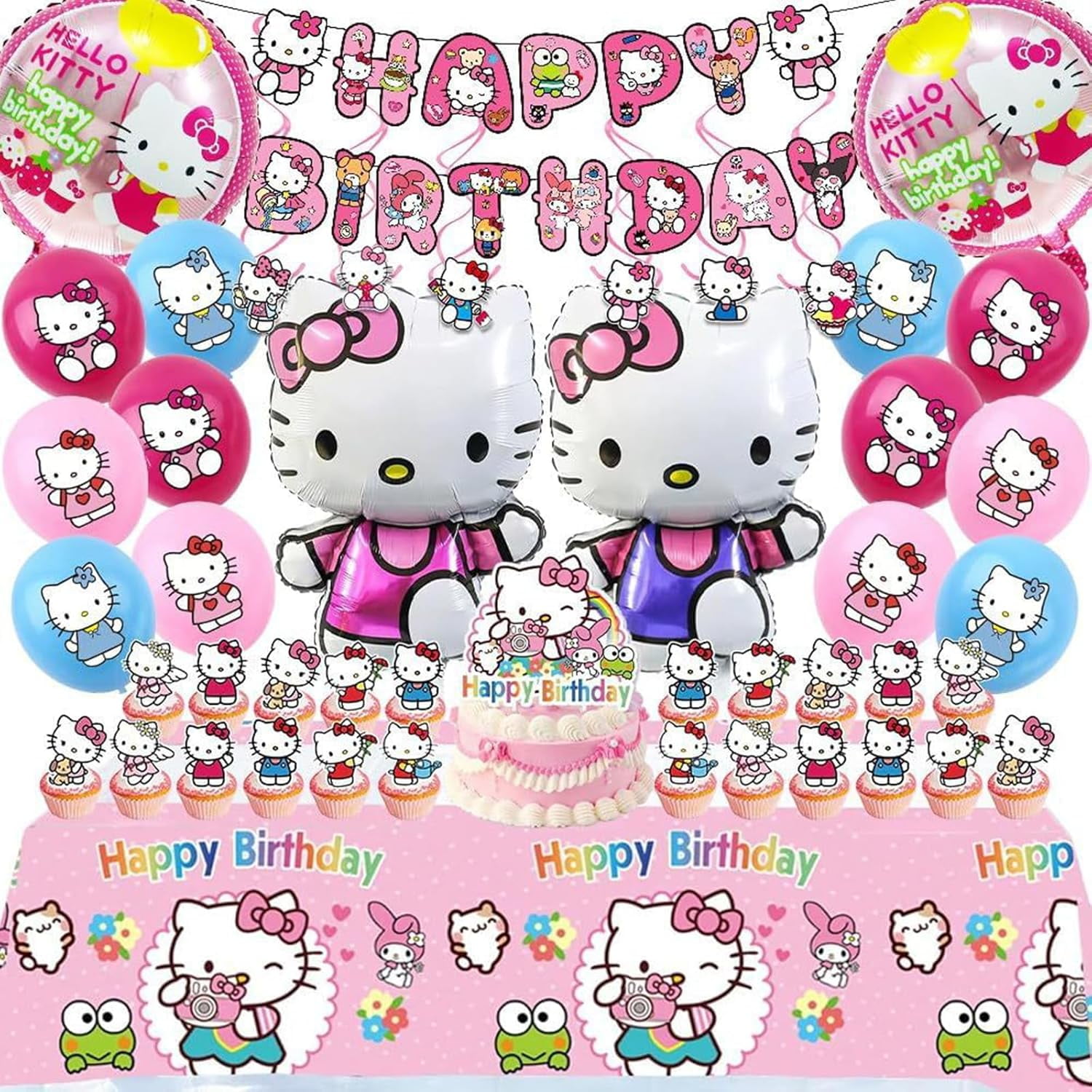 Cute Pink Birthday Party Supplies, Cartoon Party Decorations Set ...