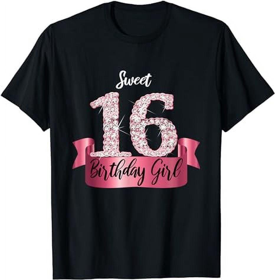 Cute Pink Black "Sweet 16" Style I 16th Birthday Idea T-Shirt - Walmart.com