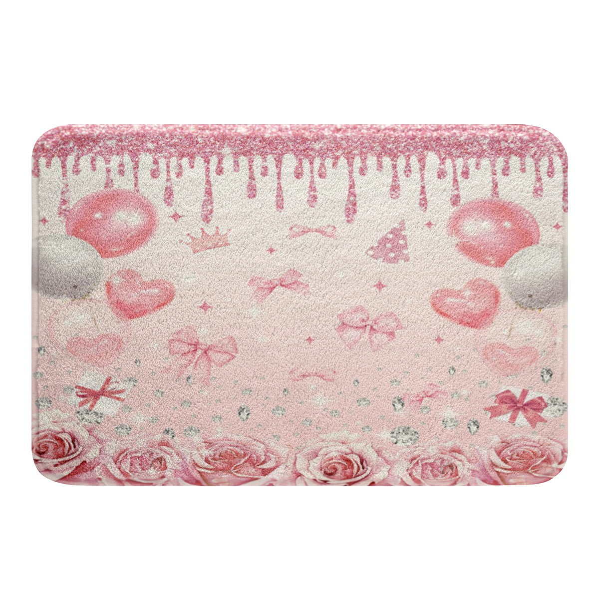 Cute Pink Bow Bathroom Rug Set 16"x24",Pink Floral Rose Bath Mat Gifts ...