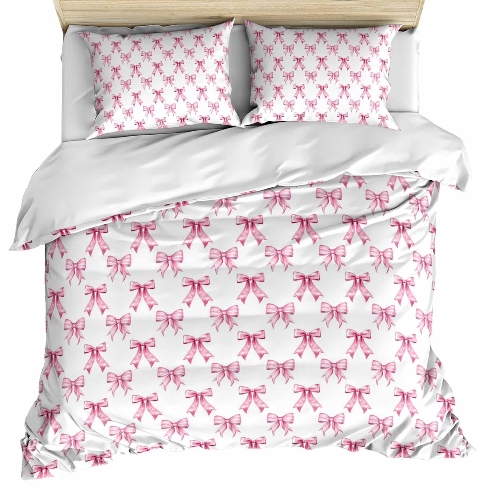 Cute Pink Bow Bedding 3 Piece Duvet Cover Set Full Size, White Sweet ...