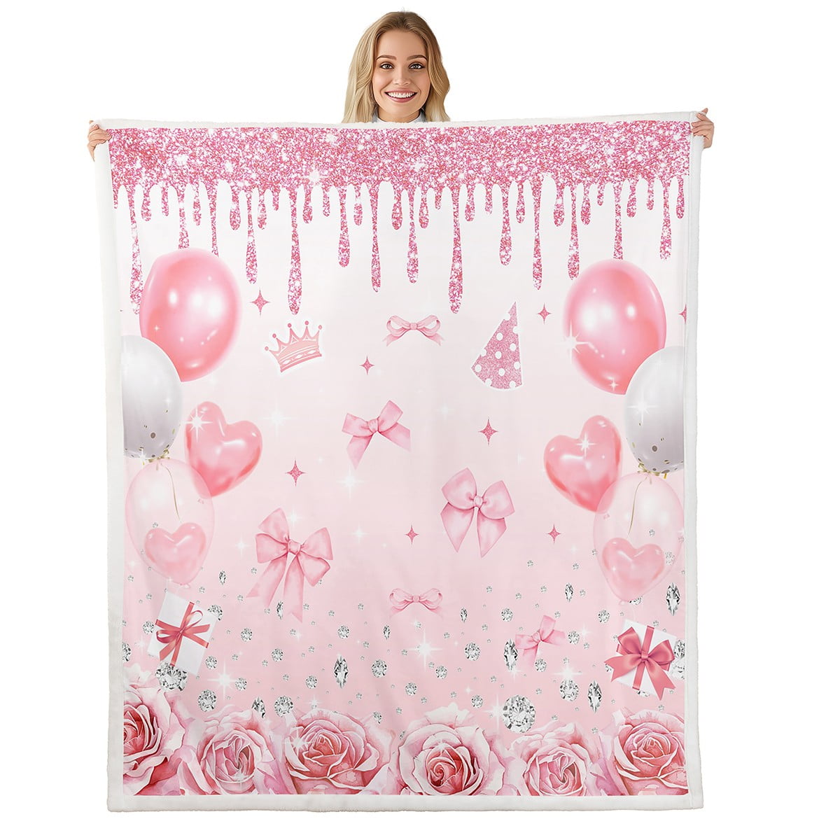 Cute Pink Bow Blanket Throw 30"x40",Pink Floral Rose Blankets and ...